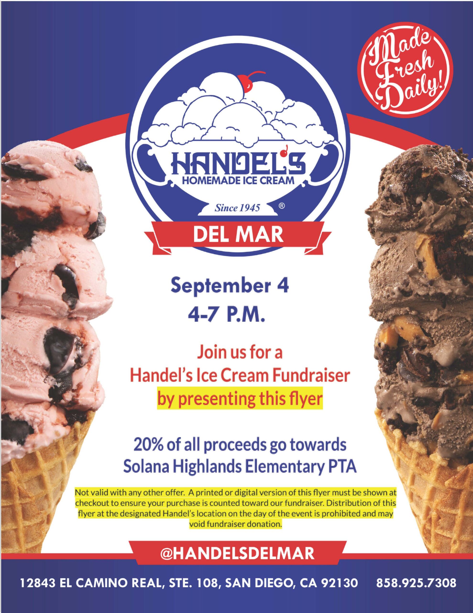 Handel’s Ice Cream Restaurant Night- Show the flyer so our PTA gets the ...